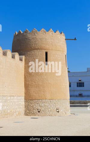 A round tower of the 18th-century Riffa Fort in Riffa, Bahrain Stock ...