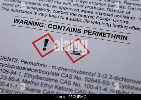 A chemical warning label indicating the presence of fipronil, a toxic ...