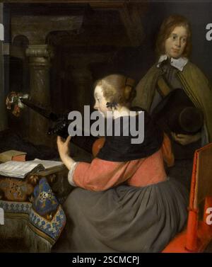 Interior with lute player, sitting woman and standing man, Pieter ...