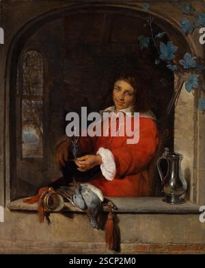 'The Huntsman' by Gabriël Metsu is a 17th-century Dutch genre painting ...