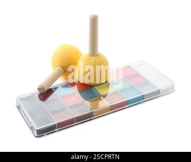 Bright face paint palette and sponges isolated on white Stock Photo - Alamy