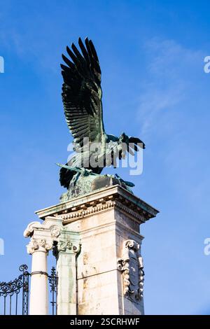 The Turul statue. Budapest Castle Hill. A majestic statue of a bird of ...