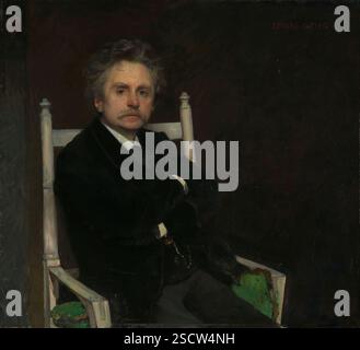 Oil portrait of Norwegian composer Edvard Grieg (1843-1907) painted by ...