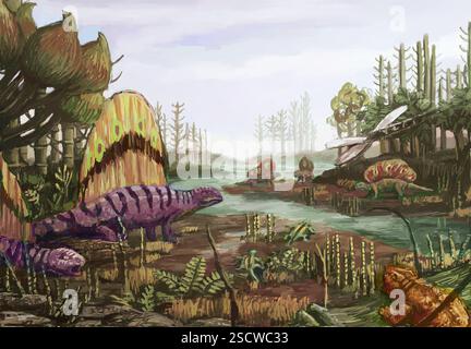 A conceptual illustration of the Permian geologic period, which spanned ...