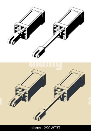 Pneumatic cylinder isometric blueprints illustrations Stock Vector ...