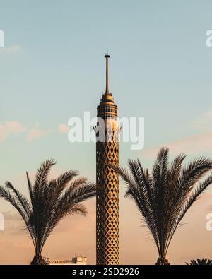 The iconic Cairo Tower standing tall over the Nile River, offering ...