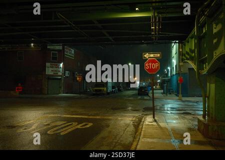 Night scene under the Brooklyn-Queens Expressway in Sunset Park ...