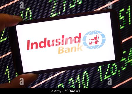 In this photo illustration, the IndusInd Bank Limited logo is seen ...