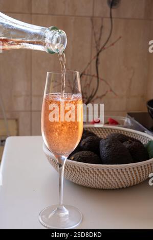 Celebration, birthday party, drinking of rose cava or champagne ...