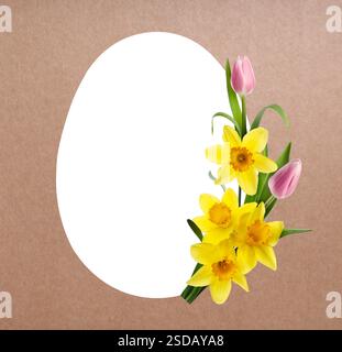 Beautiful bouquet of daffodil flowers with an envelope, greeting card ...
