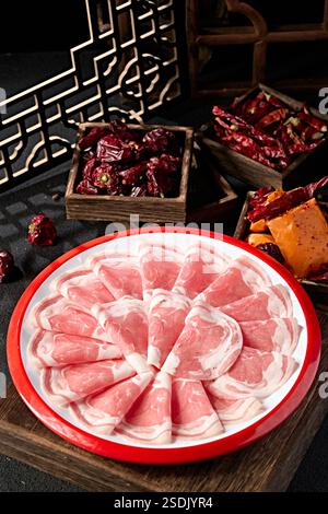 Delicious shabu-shabu ingredients: sun roll fat lamb slices Stock Photo ...