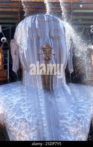 Milk pouring on face of 57 feet high statue of lord Bahubali known as ...