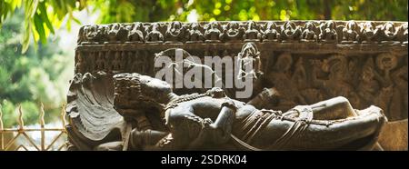 Vishnu resting on Shesha naga relief sculpture on bhuleshwar temple at ...
