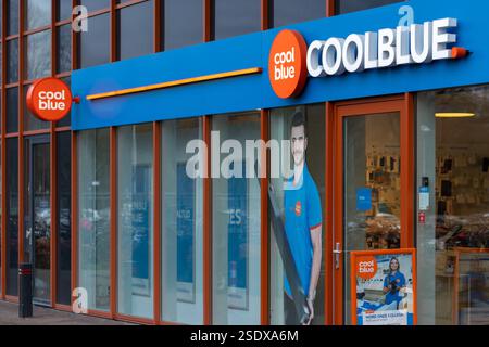 Coolblue sign logo above the entrance of the shop. Cool blue is a ...