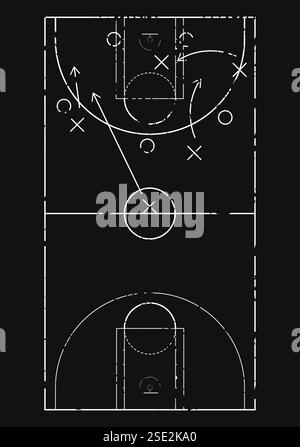 Basketball blackboard with chalk game strategy, coach plan. White lines ...