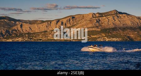 Speedboat on the Adriatic between Brač & mainland Croatia, Dalmation ...