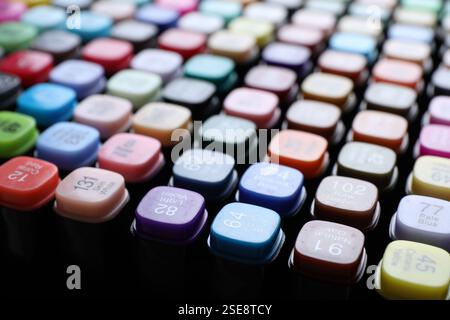 Different double sided markers on black background, closeup Stock Photo ...