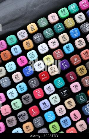 Different double sided markers as background, top view Stock Photo - Alamy