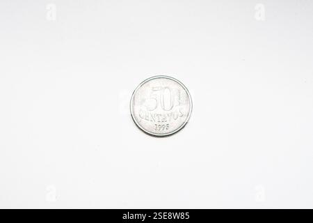 50 cents real coin on a white background in rio de janeiro, brazil ...