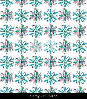 Seamless doodle pattern with pink chrysanthemum flowers print. Simple ...