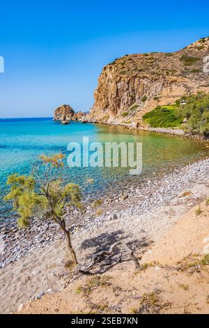 The beach and bay at Plathiena, Island of Milos, Cyclades, Greek ...