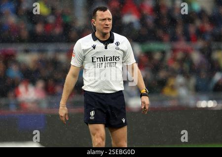 Referee Matthew Carley during the Guinness Men's Six Nations match at ...