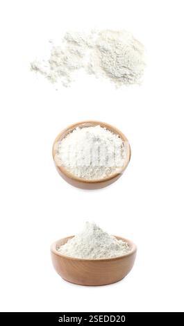 Flour isolated on white, set. Heap and bowl Stock Photo - Alamy