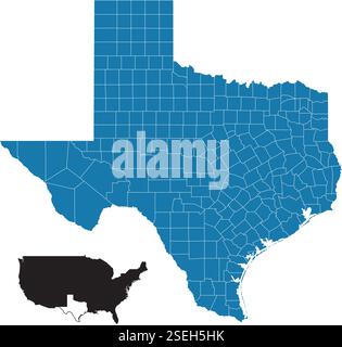 Texas state counties map with boundaries and names. Eps file contains ...