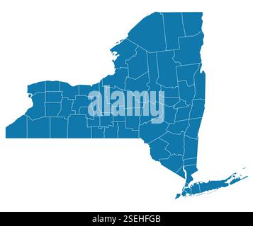 New York state map with counties borders and colored congressional ...