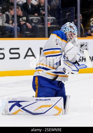 Buffalo Sabres goaltender Ukko-Pekka Luukkonen (1) looks on during the ...