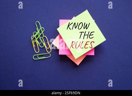 Know the rules symbol. Yellow steaky note with words Know the rules ...