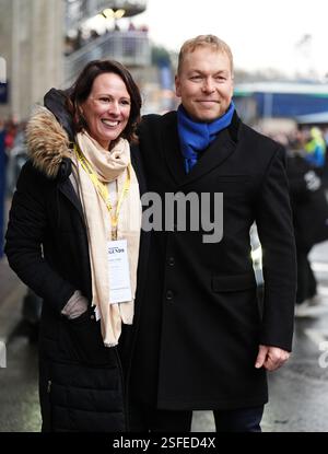 Sir Chris Hoy (left) and his wife Sarra Kemp arrive before the Guinness ...