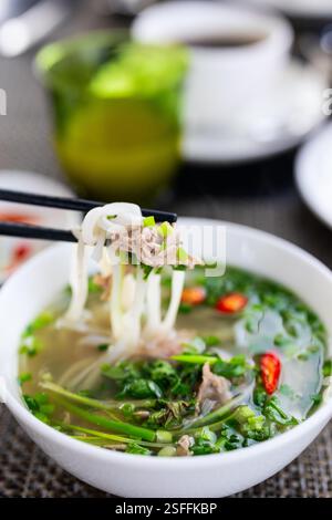 Lifting Noodles with Chopsticks from a Bowl of Chinese Braised Beef ...
