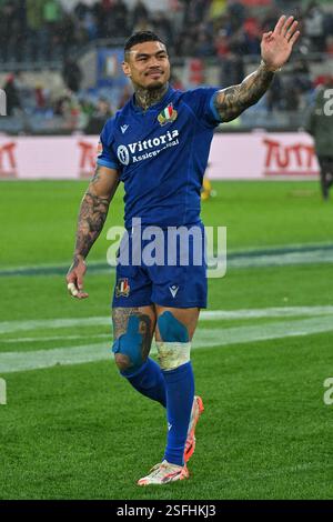 Monty Ioane of Italy celebrates victory at the end of the Guinness Six ...