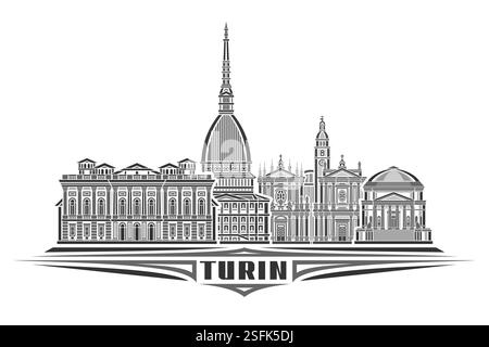 Vector logo for Turin, black decorative label with outline illustration ...