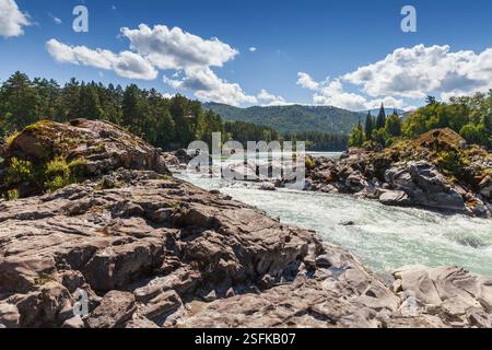 Altai landscape with river Katun Stock Photo - Alamy