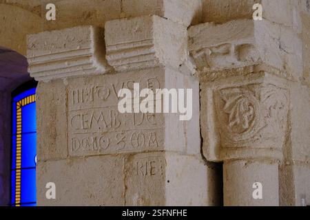 horizontal view of a romanesque capital with symbols Stock Photo - Alamy