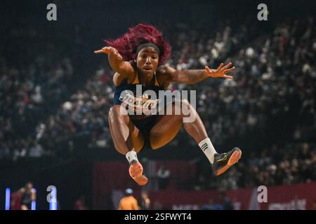 France's Yanis David competes in the women's long jump qualification ...