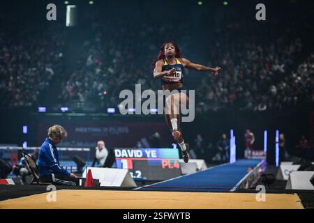 France's Yanis David competes in the women's long jump qualification ...