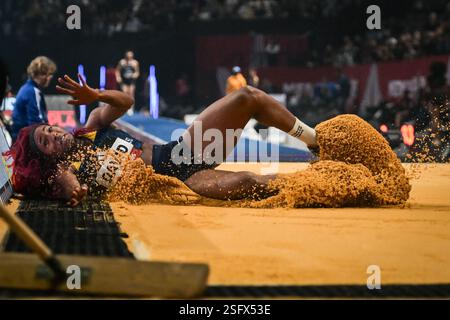 France's Yanis David competes in the women's long jump qualification ...