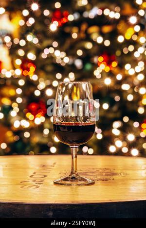 Glass of Fine Ruby Port Wine in a traditional wine tasting restaurant ...