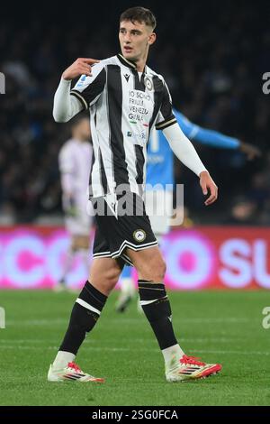 Lorenzo Lucca of SSC Napoli gestures during the Serie A football match ...