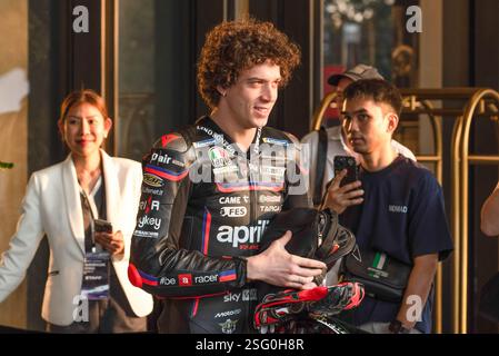 Italian rider Marco Bezzecchi of the Aprilia Racing celebrates after ...