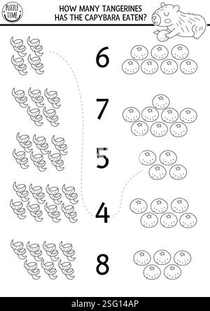 Match the numbers black and white capybara game with tangerine or ...