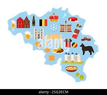 Belgium vector map with infographic elements, pointer marks. Editable ...