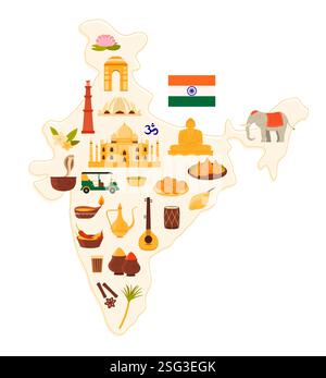 Indian culture elements, food and famous architecture landmarks of ...