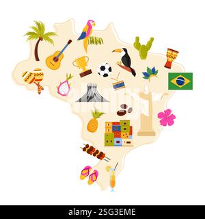 Travel to Brazil set, Brazilian ethnic culture and landmark, food and ...