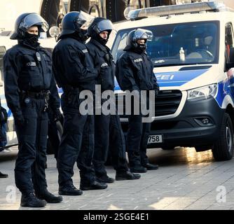 Hanover, Germany, February 8, 2025: German police officers wearing ...