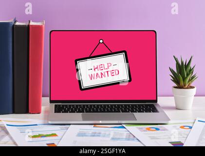 Help Wanted Internet Application, Computer Keyboard with a yellow blank ...