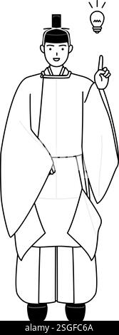 Priest of the shrine, wearing a crown and a white silk robes worn at ...